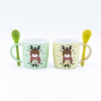 China Christmas Mugs With Spoon  For Christmas 8.8 Cm H 340 Ml  With Decal Fired for sale
