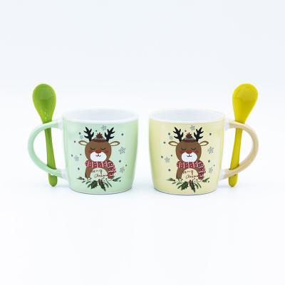 China Christmas Mugs With Spoon  For Christmas 8.8 Cm H 340 Ml  With Decal Fired for sale