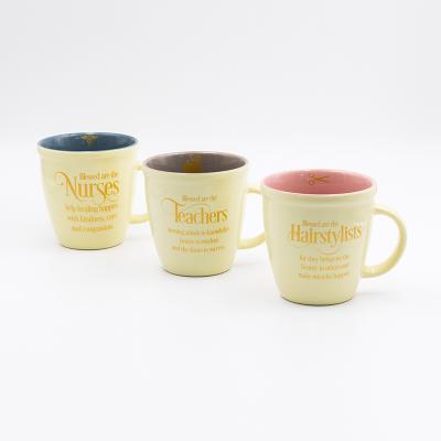China Teacher's Day Mugs Two Tone Color Glazed Ceramic With Decal Fired Ideal For Company Festival Gifts for sale