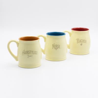 China Decal Fired Teacher's Day Mugs Two Tone Color Glaze Ceramic Dia 8.3*9.3cm 10.8cm for sale