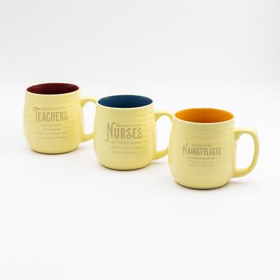 China High End Texture  600ml Coffee Mug For Teachers Day Emboss Cup With Decal Fired for sale