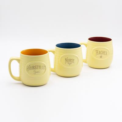 China Teacher's Day Two Tone Mugs Embossed Mug With Decal Fired  Ideal For Gift Store Shelves for sale
