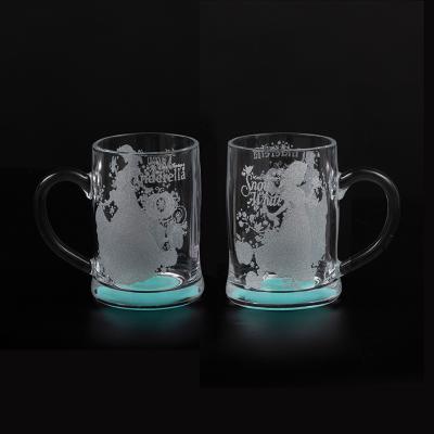 China Glass Custom Logo Mugs  With Glitter Powder And Color Spraying Dia 7.8*8.5cm 12cmh 380ml For Gift Shoppers for sale