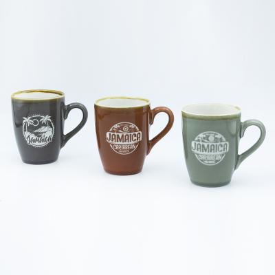China Souvenir Two Tone Mug Featuring Color Rim And Sandblasted 410ml Capacity Perfect For Collecting And Gifting for sale