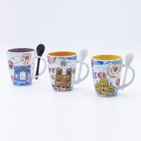 China Souvenir Two Tone Ceramic 400ml Mug With Decal Fired And Ceramic Spoon Ideal For Souvenir Shop Displays for sale