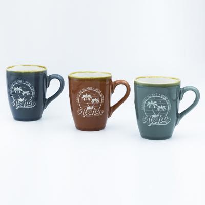 China Two Tone Sandblasted Souvenir Coffee Mug  410ml Capacity Perfect For Souvenir Shops And Collections for sale