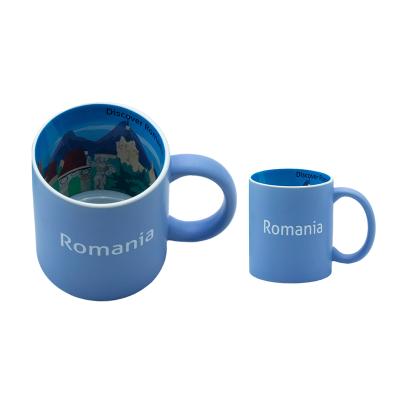 China 330ml Capacity Souvenir Coffee Mug With Decal Fired Design 8cm Diameter 9.5cm Height for sale