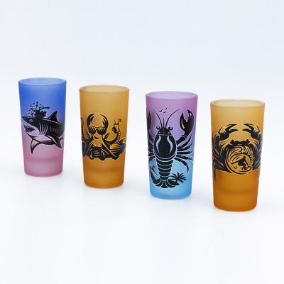 China Sparkle Powder And Decal Fired Souvenir Cup With Two Color Spraying 60ml For Gift Shoppers for sale