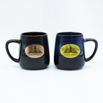 China 550ml Souvenir Ceramic Coffee Mug With Laser And Decal Fired For Souvenir Shop for sale