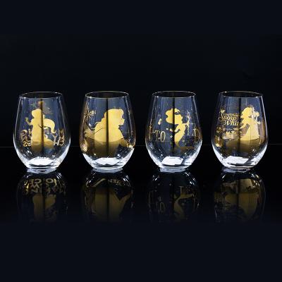 China 570ml Branded Glass Cup With Gold Foil Dia 7*5cm 12cm For Souvenir Wholesale Shop for sale