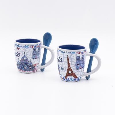 China Decal Fired Design And Ceramic Spoon Souvenir Coffee Mug With 85 Ml Capacity for sale