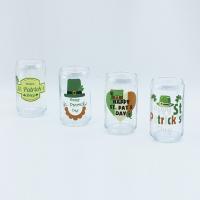 China Dia 6.2*5.3cm 11.7cmH 330ml St Patrick's Day Beer Glass With Decal Fired And Iridescent Electroplated for sale