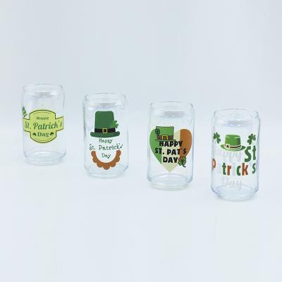 China Dia 6.2*5.3cm 11.7cmH 330ml St Patrick's Day Beer Glass With Decal Fired And Iridescent Electroplated for sale
