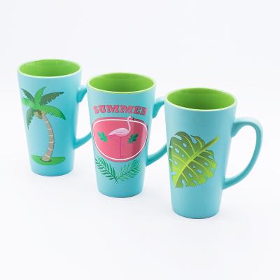 China Unique Design Souvenir Two-tone Coffee Mug With Decal Fired Dia 8.9*15.2cm 6.9cmH 450ml For Home Goods Store for sale