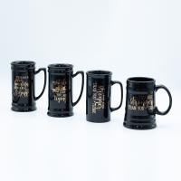China Unique design souvenir coffee mug with laser decal fired Dia 8.5*10.4cm 13.4cmH 680ml for gift stores for sale