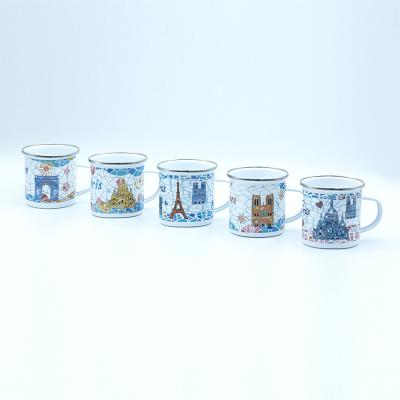 China 320ml Souvenir enamel mug with decal fired Dia 8.5*8.3cm 7.5cmH unique for cultural and tourism creative store for sale