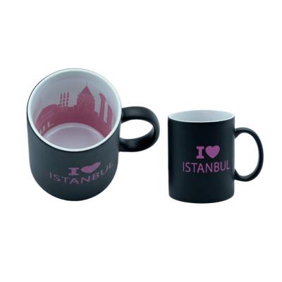 China Souvenir two-tone coffee mug with decal fired and sparkle powder unique for souvenir shop wholesale for sale