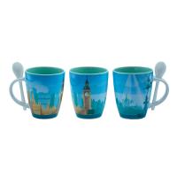 China 90ml Souvenir two-tone coffee mug with decal fired and ceramic spoon unique design for cultural enthusiast for sale