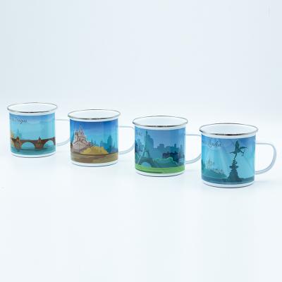 China Souvenir enamel mug with decal fired Dia 9.5*8.5cm 9.2cmH 520ml unique design for tourist attractions for sale