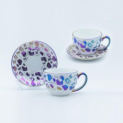 China Cup and saucer with electroplated and decal fired special for souvenir store for sale
