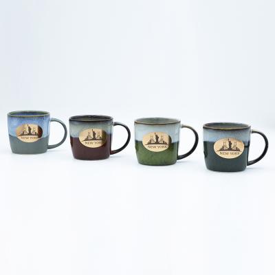 China Souvenir mug with laser decal fired Dia 9.3*7.4cm 8.5cmH 370ml special design for tourist attractions for sale