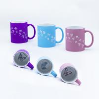 China Memorable 330ml souvenir coffee mug with laser engraving and inside decal fired for IP customer for sale