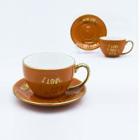 China Cup and saucer with golden pattern, rim and handle, are all made through electroplating special for mothers. for sale