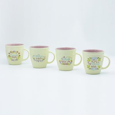 China Two tone color jumbo mug with glossy pink inside, glossy ivory outside and decal paper fired for sale
