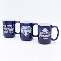 China Fathers day rocky mug blue glaze with glitter decal fired commemorative for gift stores for sale