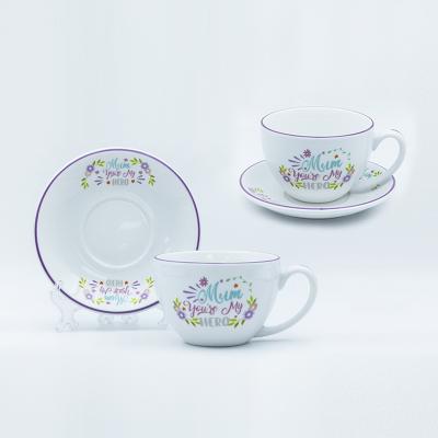 China Dinnerware with decal fired, colored rim and handle line drawing special for mothers day for sale