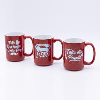 China Rocky mug red glaze with laser foil decal fired commemorative for Fathers Day for sale