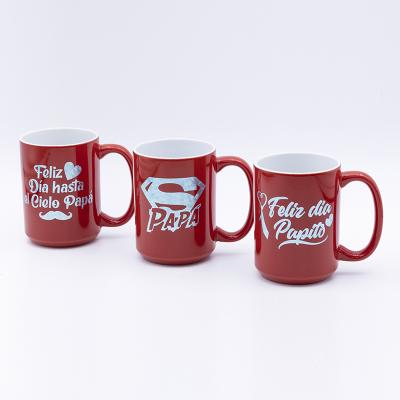China Rocky mug red glaze with laser foil decal fired commemorative for Fathers Day for sale