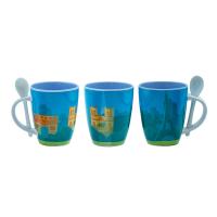 China 90ml Souvenir two-tone coffee mug with decal fired and ceramic spoon unique design for cultural enthusiast for sale