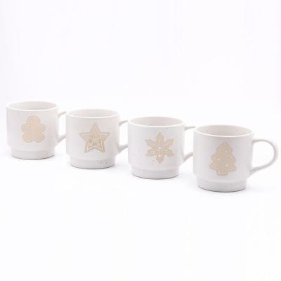 China Ceramic 400ml Personalized Christmas Cups Factory With Star Glaze And Decal Fired For Festival Gift Giving for sale