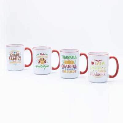 China Decal Fired Thanksgiving Mug With Color Rim For Festival Gift Enthusiasts for sale