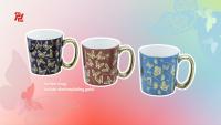 China Custom Ceramic Souvenir Mug with Rubber Paint and Laser Engraving Butterfly for Tourism & Gift Markets for sale