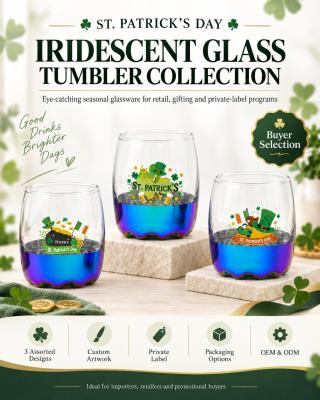 China St. Patrick’s Day Iridescent Stemless Glass Collection for sale