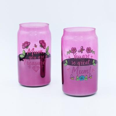 China Magenta Electroplated Mother's Day Can-Shaped Glass Collection for sale