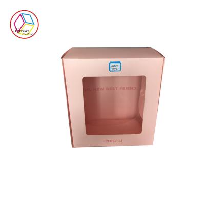 China Custom Pink Cardboard Gift Boxes with Transparent PVC Window 500pcs MOQ for sale