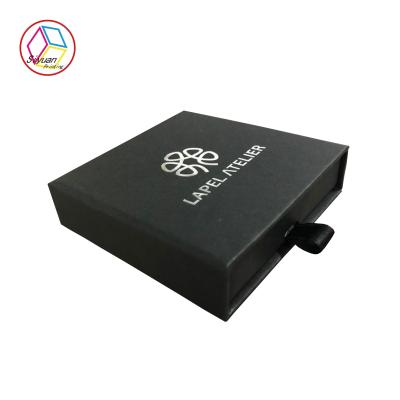 China Black Jewelry Paper Gift Box Silver Foil Stamping Textured Surface for sale