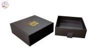 China Custom Black Cardboard Gift Box 10x10x5 cm with Gold Hot Stamping Craft for sale