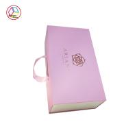China Custom Pink Fancy Paper Gift Box with Satin Ribbon Handheld 4C Printing for sale