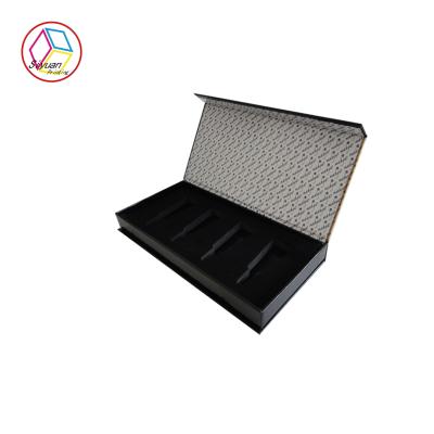 China Custom Rectangle Black Cardboard Makeup Box with EVA Insert 200x150x50mm for sale