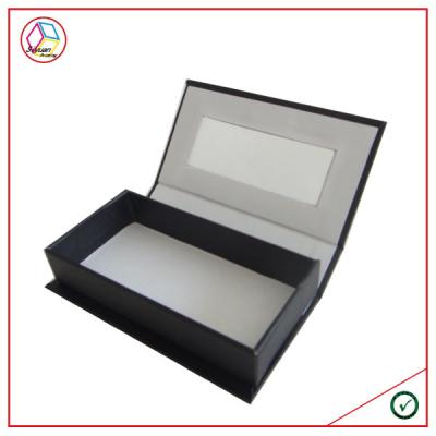 China Custom Small Black Rectangular Craft Paper Gift Box with PVC Window 250gsm for sale