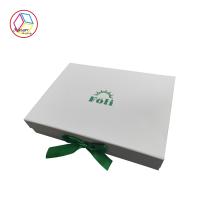China Foldable White Box Green Logo Apparel Packaging Boxes With Ribbon for sale