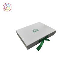 China Foldable White Box Green Logo Apparel Packaging Boxes With Ribbon for sale