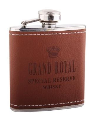 China 4 OZ Stainless Steel Flagon with Vintage Leather for sale