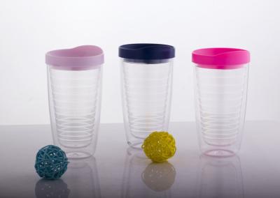 China BPA Free Double Wall Clear tumbler with Straw and Lid for sale