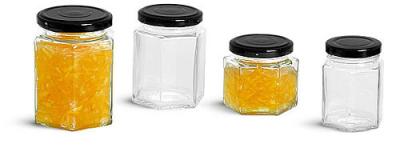 China hexagonal glass jars with lids for honey for sale