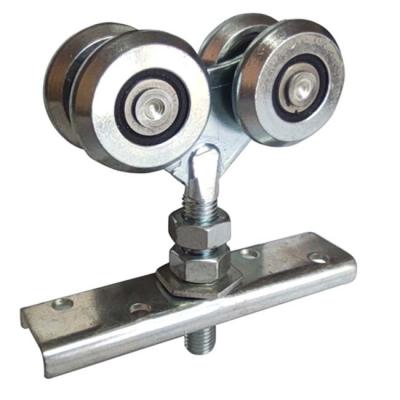 China Silver Four Rollers Slide Hanging Door Rollers 44mm With Forge Centre Plate for sale